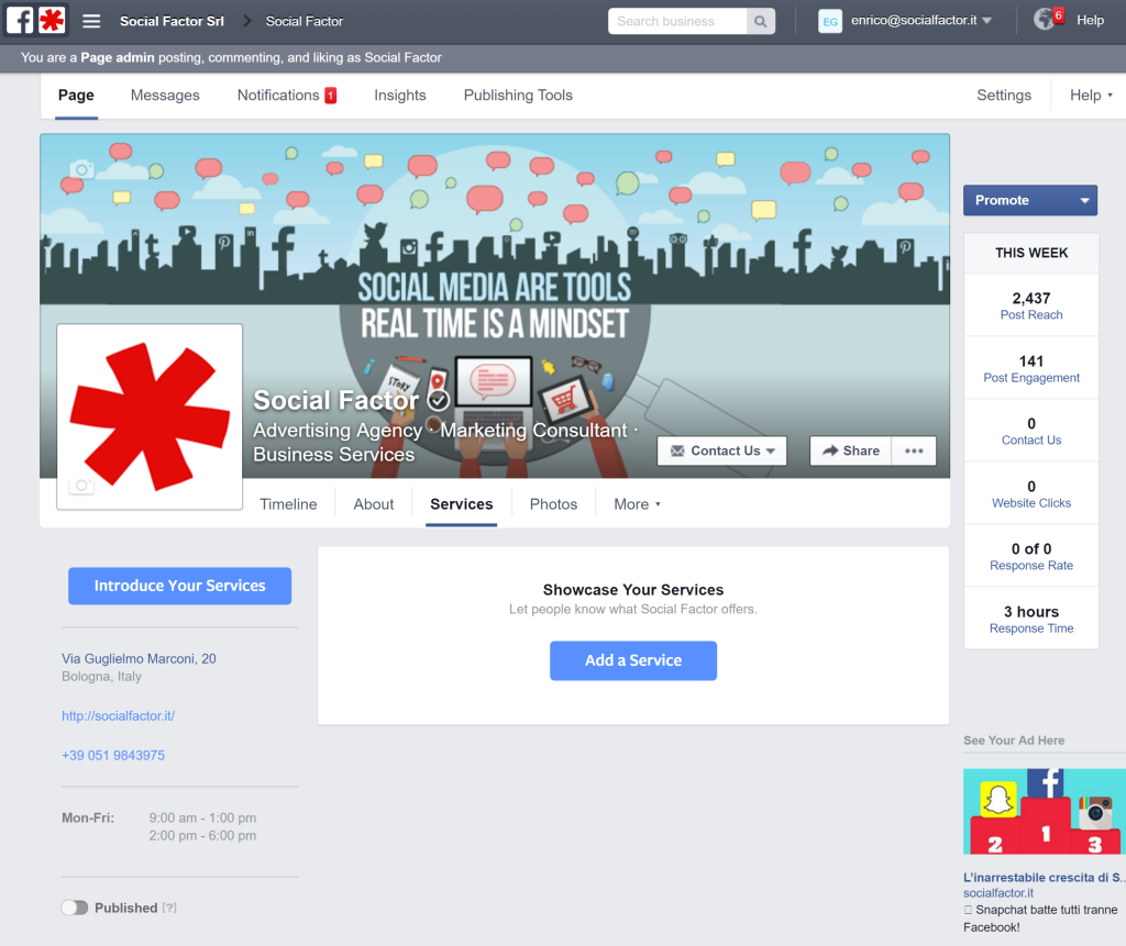 Nuova Facebook Tab nativa: Services - Social Factor